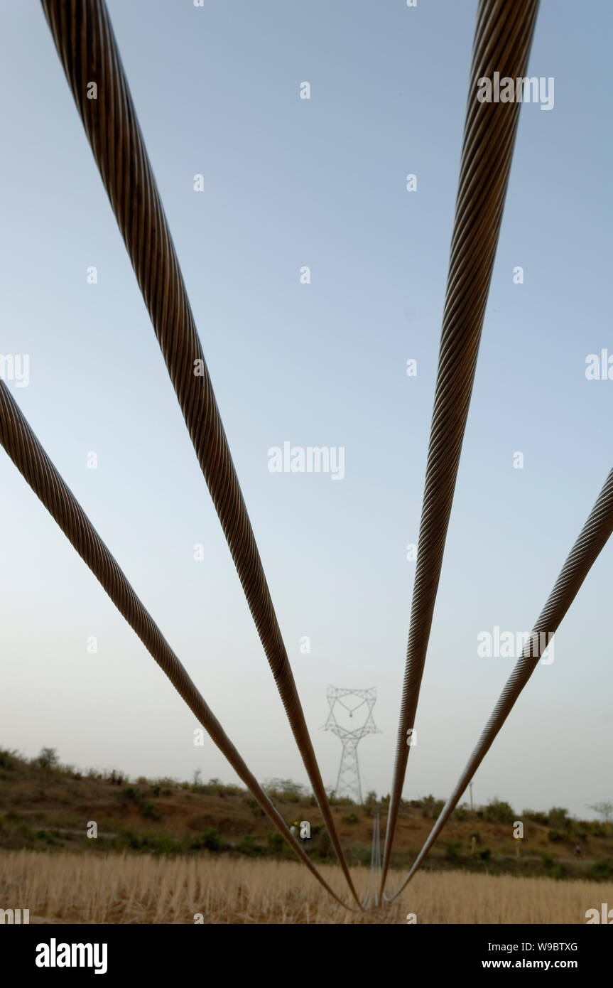 Thick steel rope used for transmission of electricity Stock Photo - Alamy