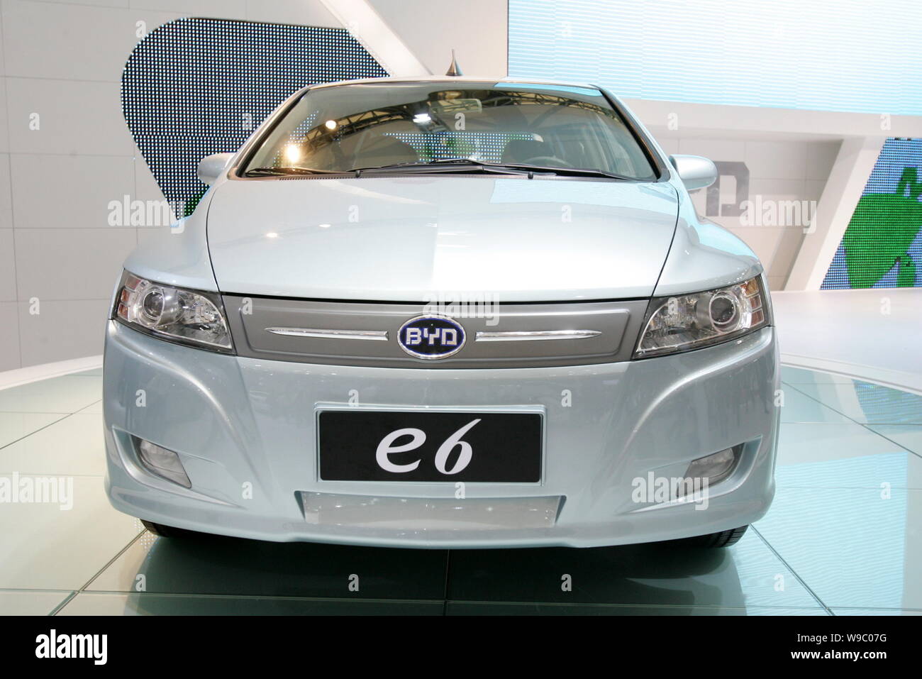 --FILE--A BYD e6 electric car is seen on display at the 13th Shanghai ...
