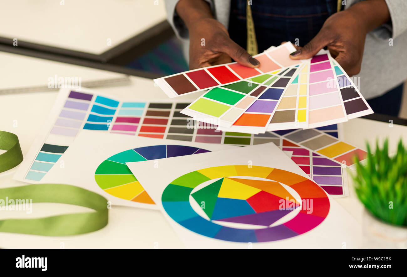 Afro Female Hands Choosing Color Samples In Design Studio, Closeup ...
