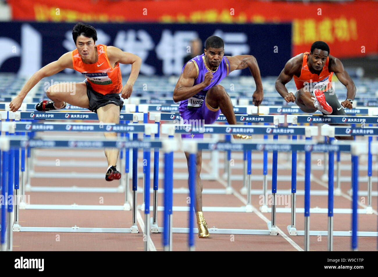 (From left) Chinas Liu Xiang, Terrence Trammell of U.S. and Gregory ...