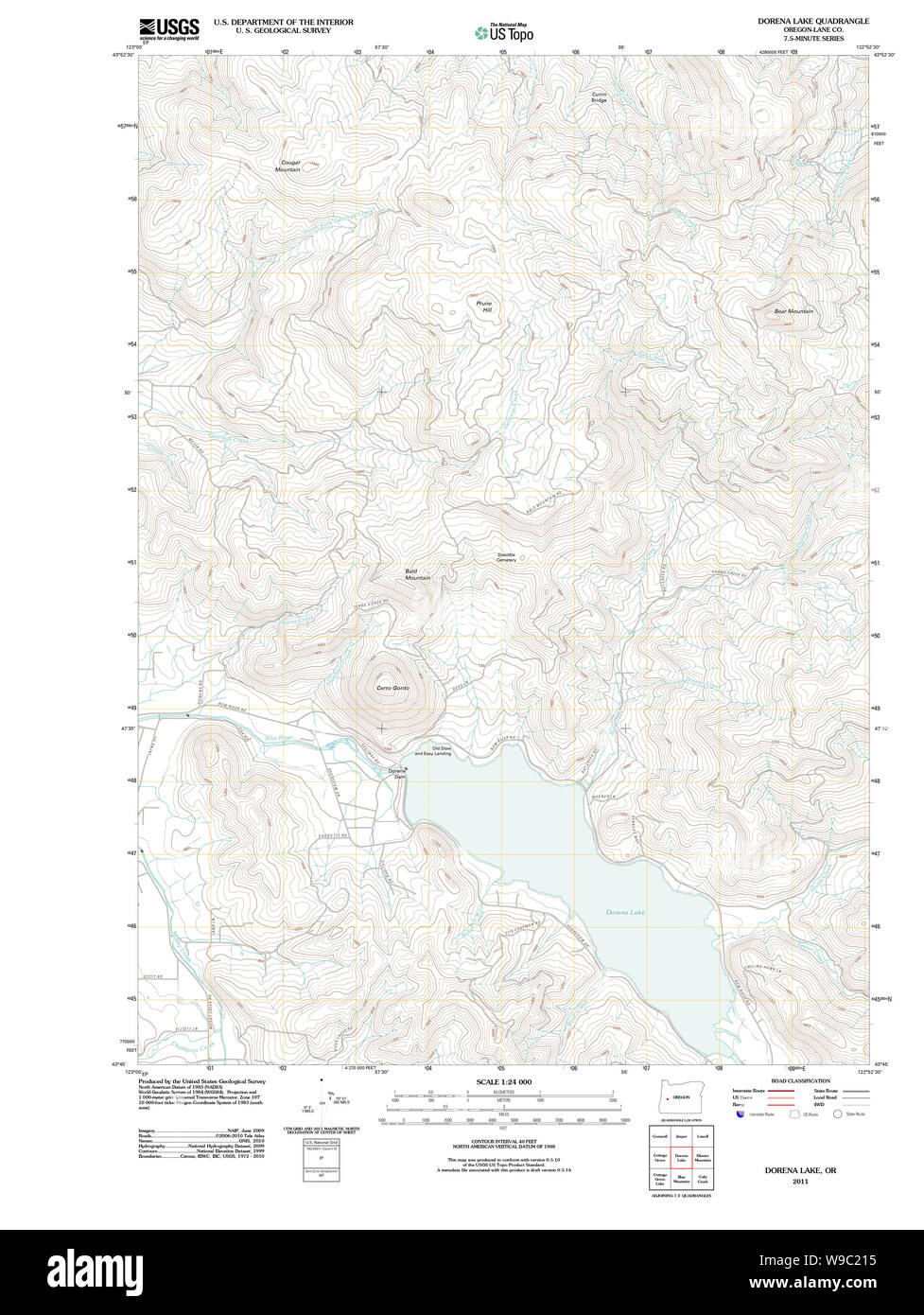 USGS Topo Map Oregon Dorena Lake 20110824 TM Restoration Stock Photo ...
