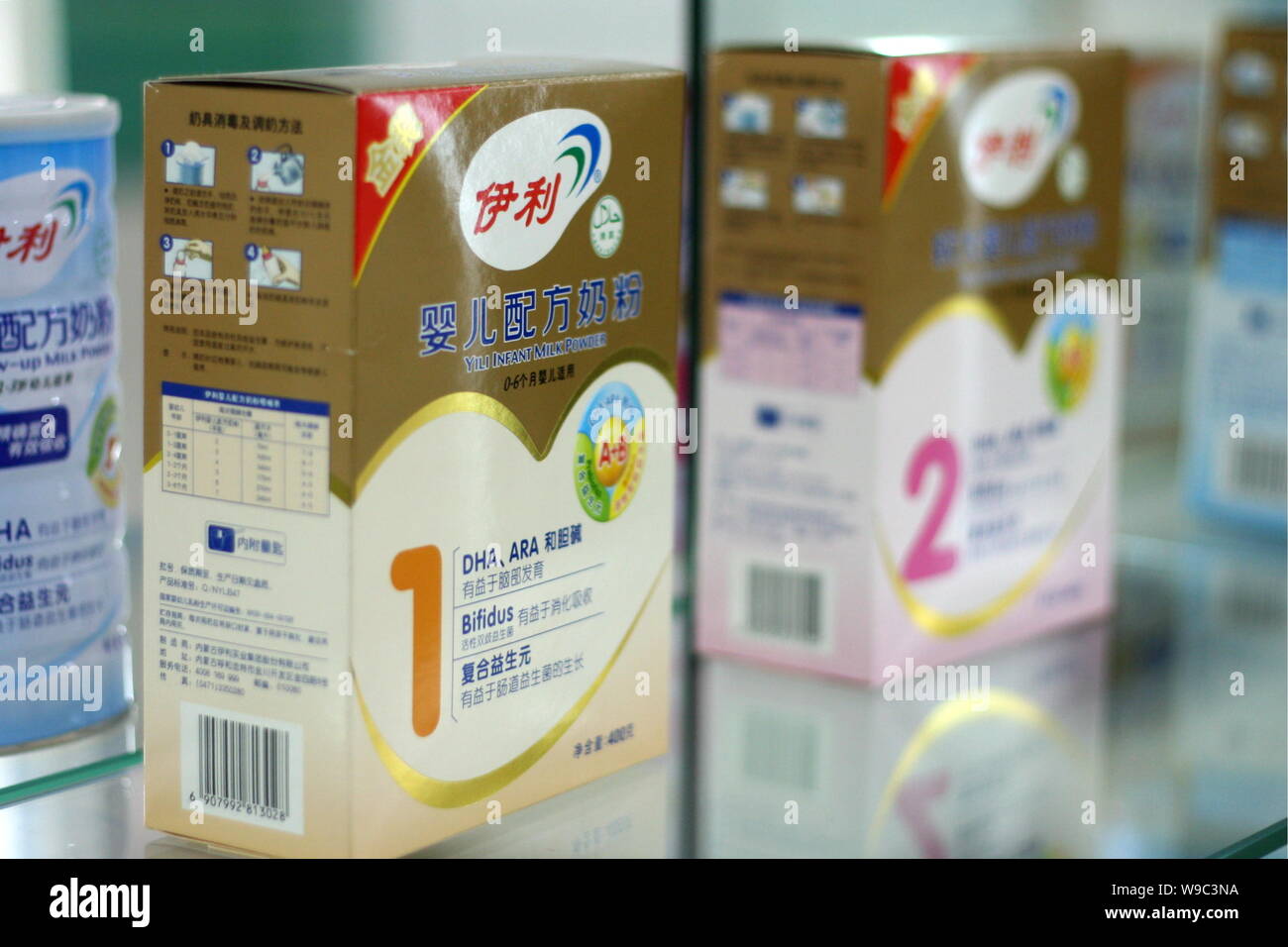 --FILE--Boxes of Yili infant milk power are seen on display in the ...