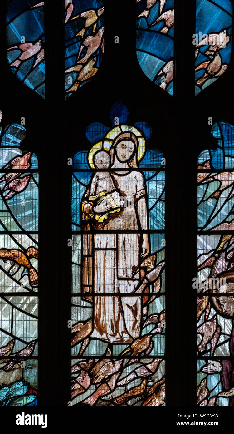 Detail of madonna and baby Jesus stained glass window by William ...