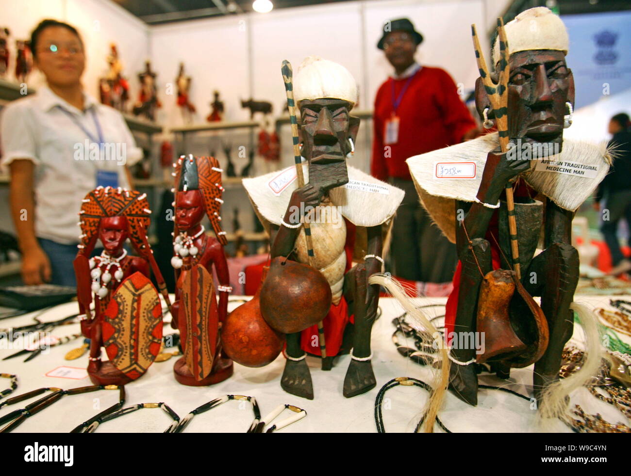 African handicrafts are seen on display during an expo in Hangzhou city ...