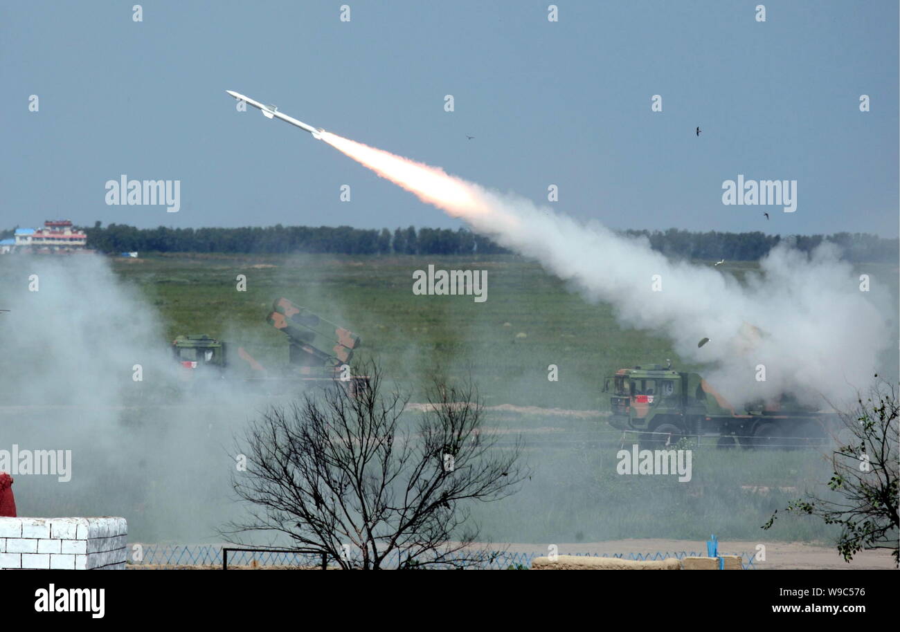 A Chinas HQ-6 surface-to-air missile is launched during the Peace ...