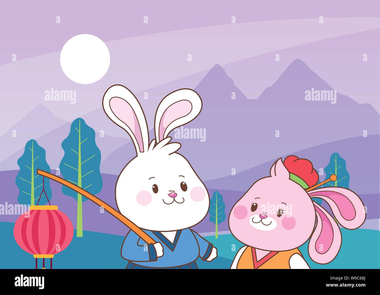 Rabbits in mid autumn festival cartoons Stock Vector Image & Art - Alamy