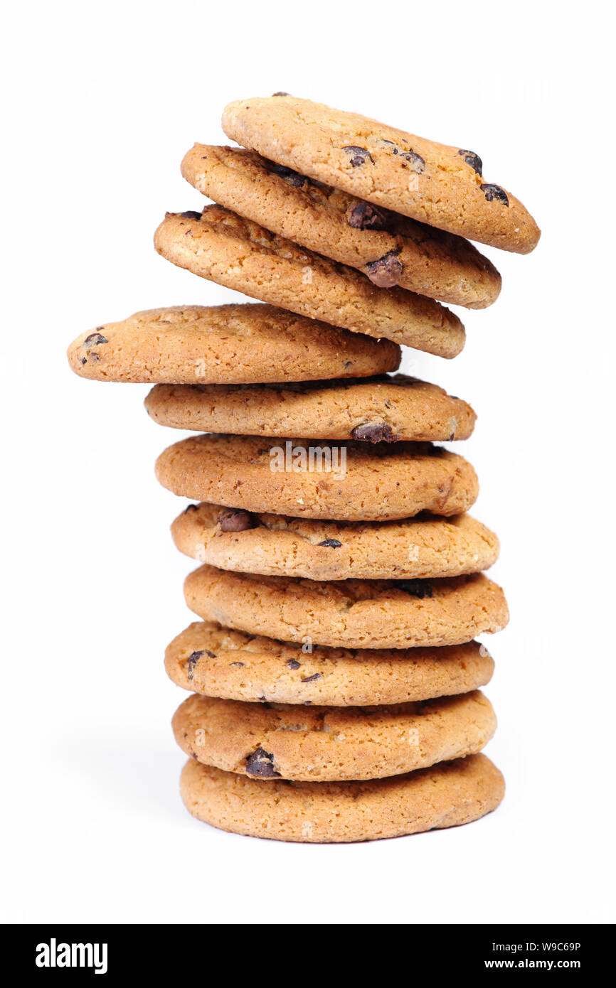 Tower of oatmeal cookies with chocolate chip isolated on white ...