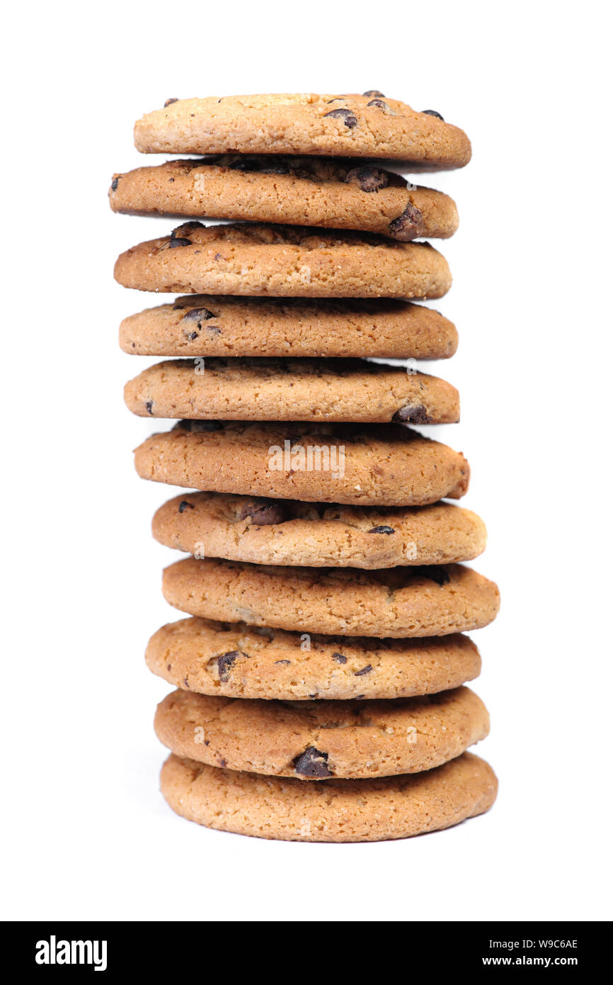 Tower of oatmeal cookies with chocolate chip isolated on white ...