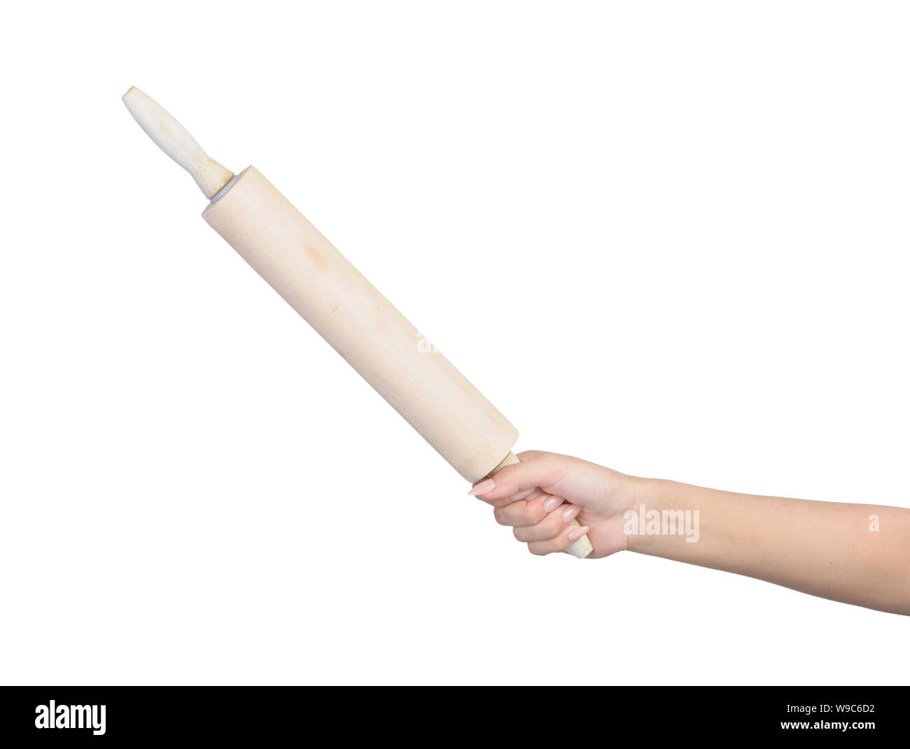 Female hand holding rolling pin isolated on white background Stock ...