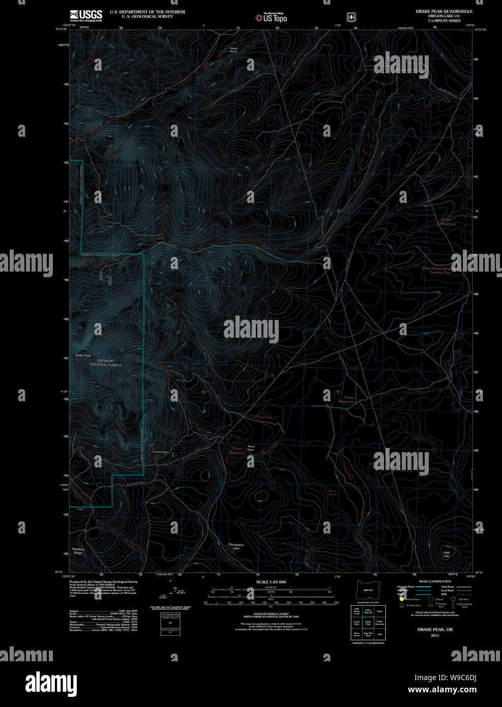USGS Topo Map Oregon Drake Peak 20110727 TM Inverted Restoration Stock ...