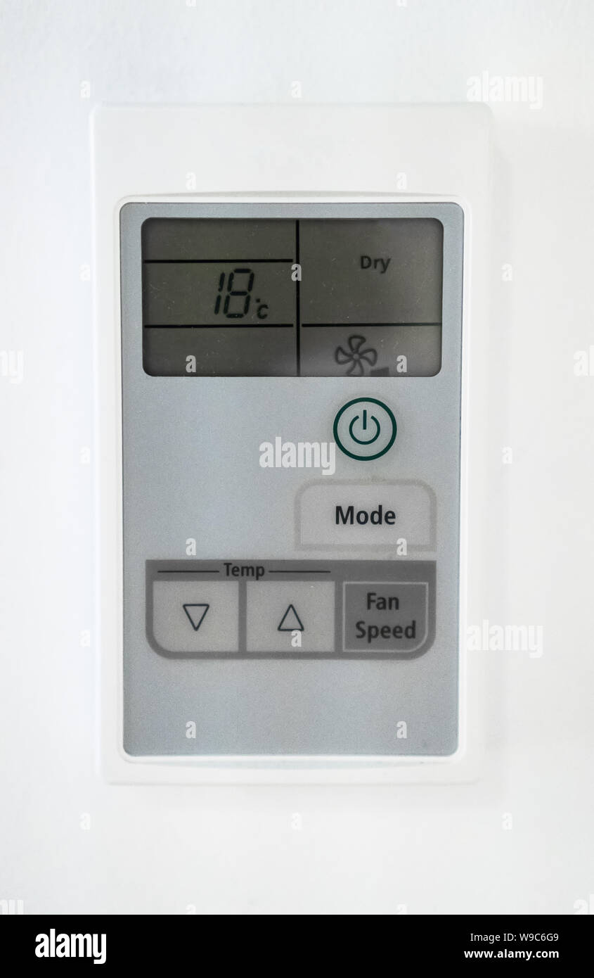 Air conditioning control panel on the wall. Close-up view Stock Photo ...