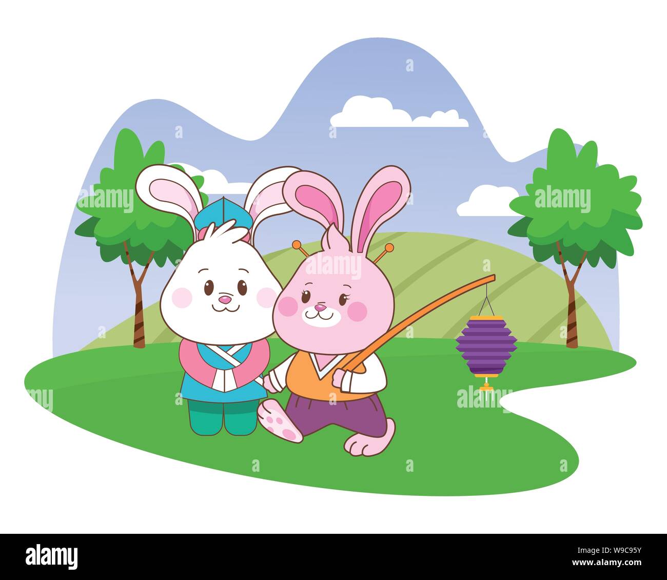 Rabbits in mid autumn festival cartoons Stock Vector Image & Art - Alamy