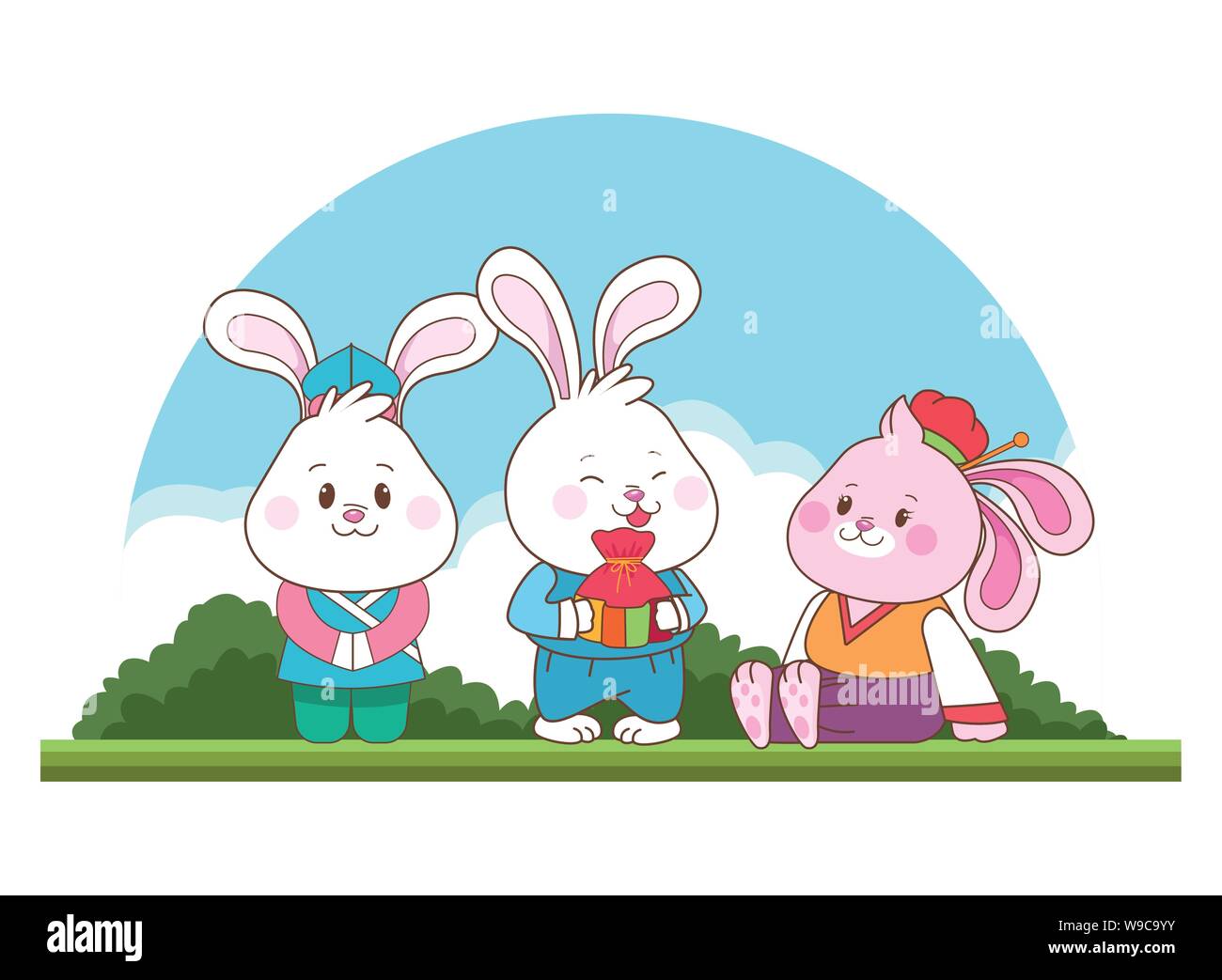 Rabbits celebrating mid autumn festival cartoons Stock Vector Image ...
