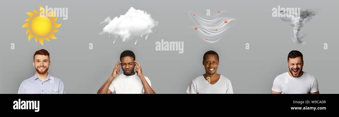Four man showing different emotions according to weather Stock Photo ...