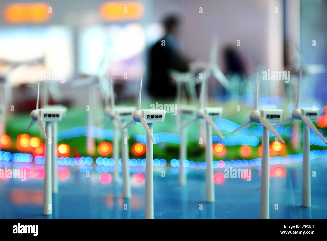 --FILE--Model wind turbines are seen on display at an exhibition in ...
