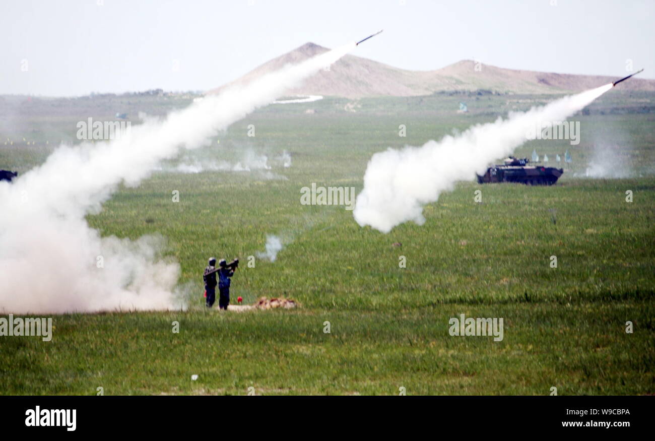 Chinese soldiers launch HN-6 missile surface-to-air missiles during the ...