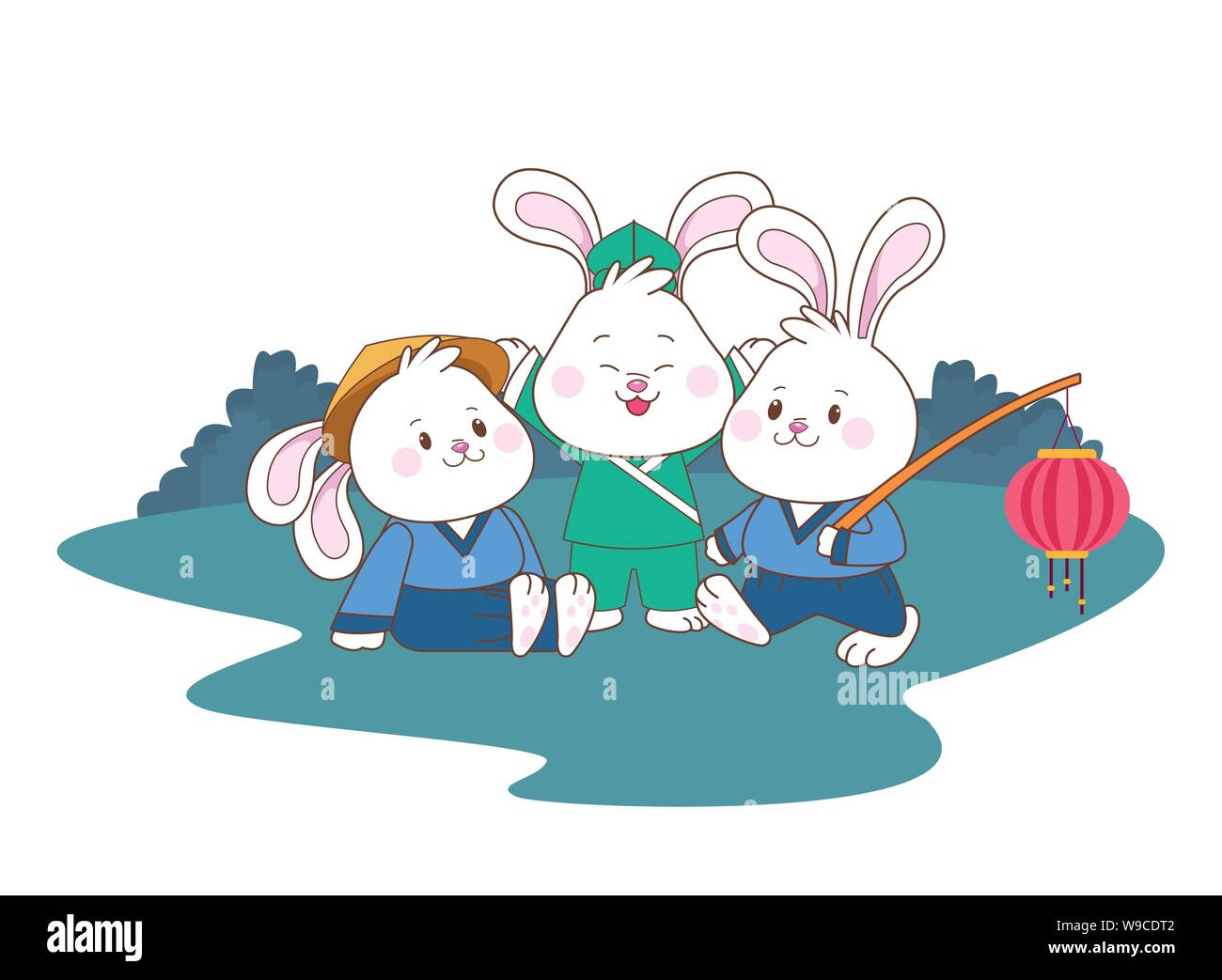Rabbits celebrating mid autumn festival cartoons Stock Vector Image & Art - Alamy