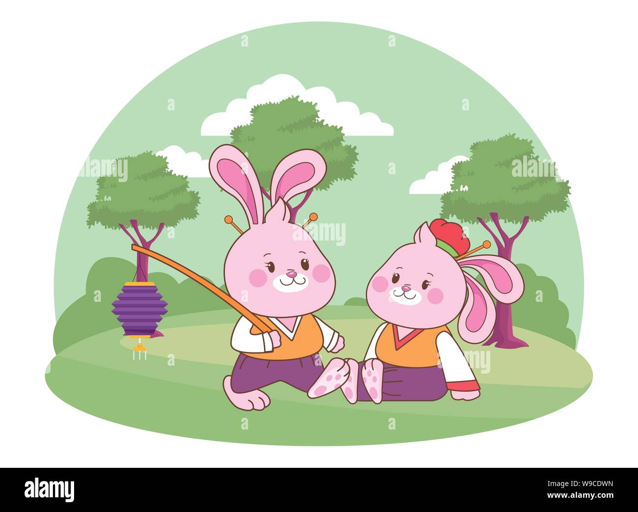 Rabbits in mid autumn festival cartoons Stock Vector Image & Art - Alamy