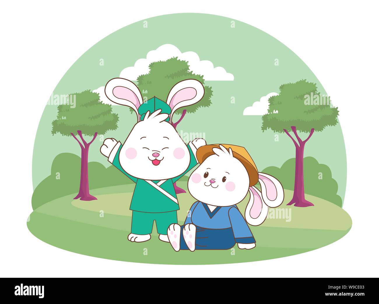 Rabbits in mid autumn festival cartoons Stock Vector Image & Art - Alamy