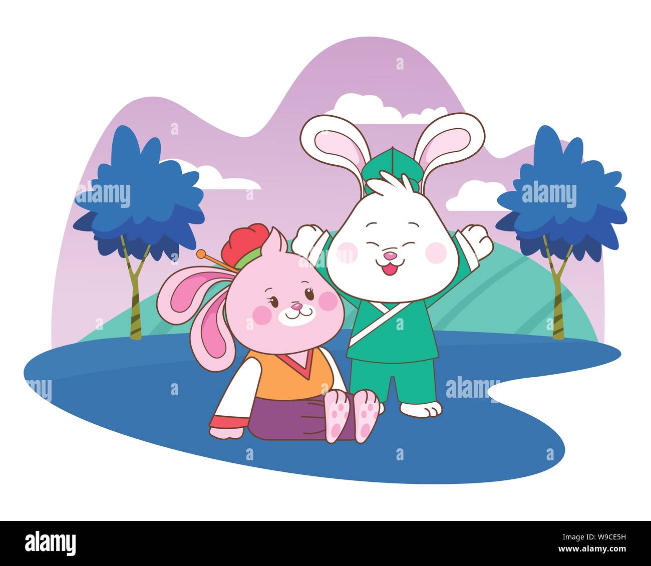 Rabbits in mid autumn festival cartoons Stock Vector Image & Art - Alamy