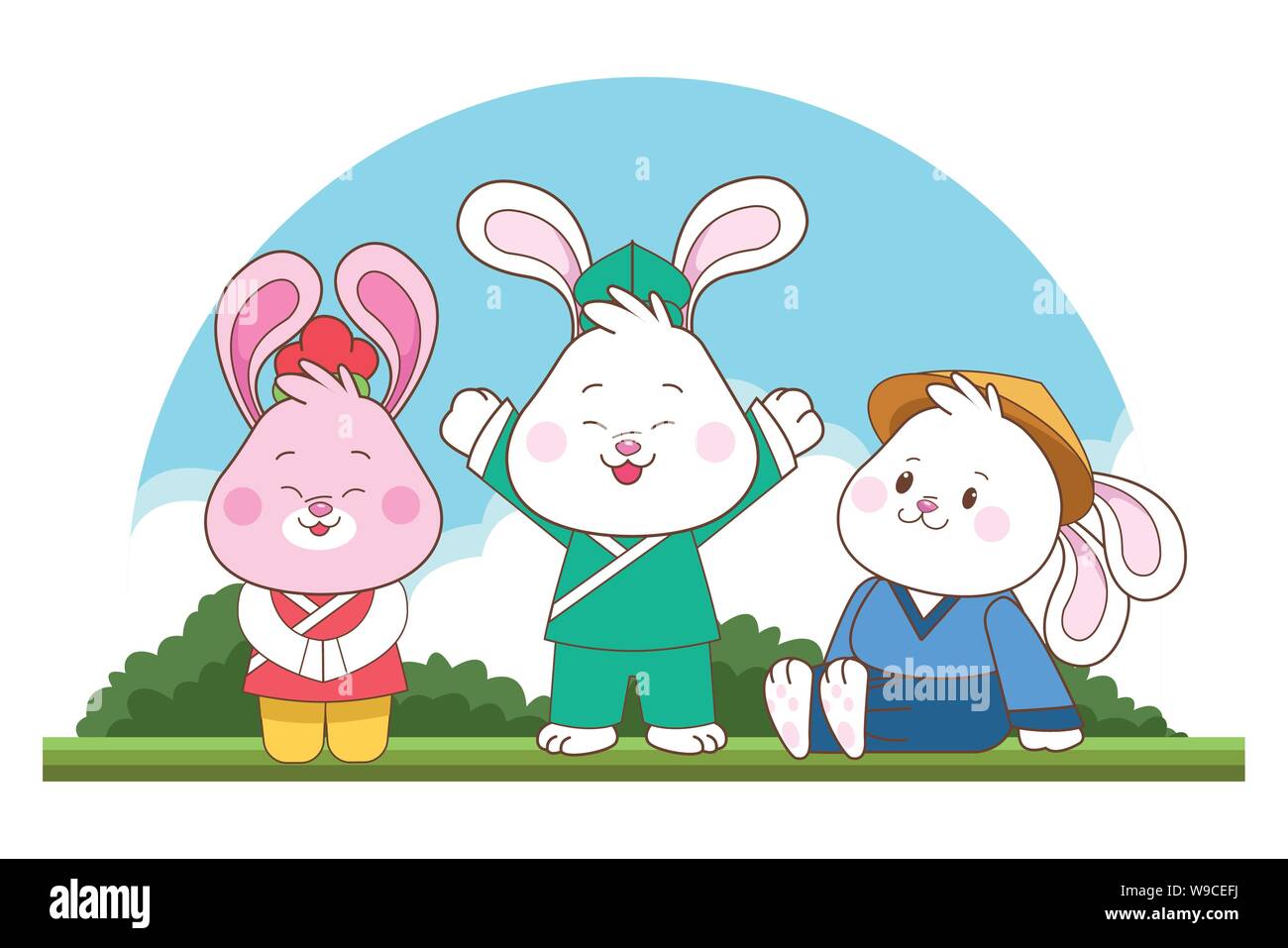 Rabbits celebrating mid autumn festival cartoons Stock Vector Image ...