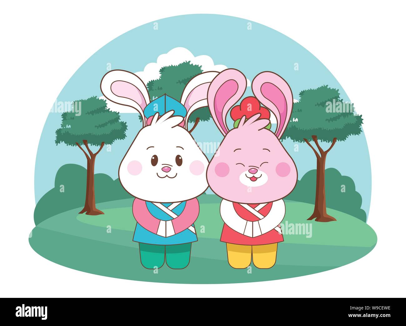Rabbits in mid autumn festival cartoons Stock Vector Image & Art - Alamy
