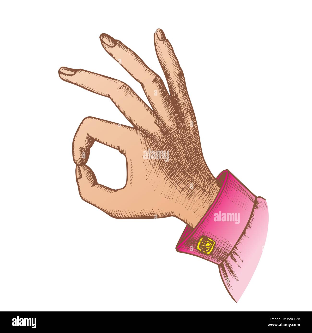 Color Female Hand Gesture Ok Agree Approval Sign Vector Stock Vector ...