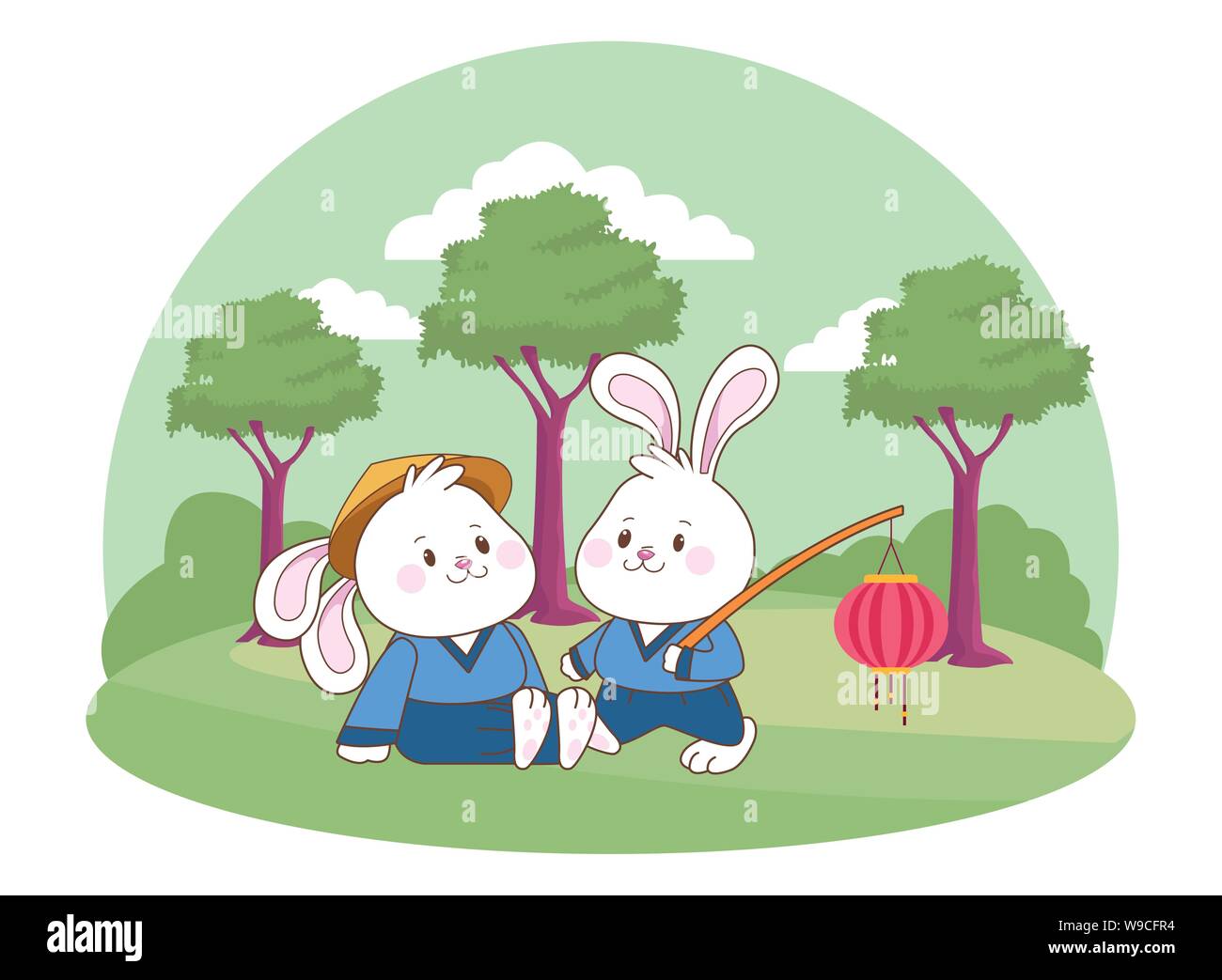 Rabbits in mid autumn festival cartoons Stock Vector Image & Art - Alamy