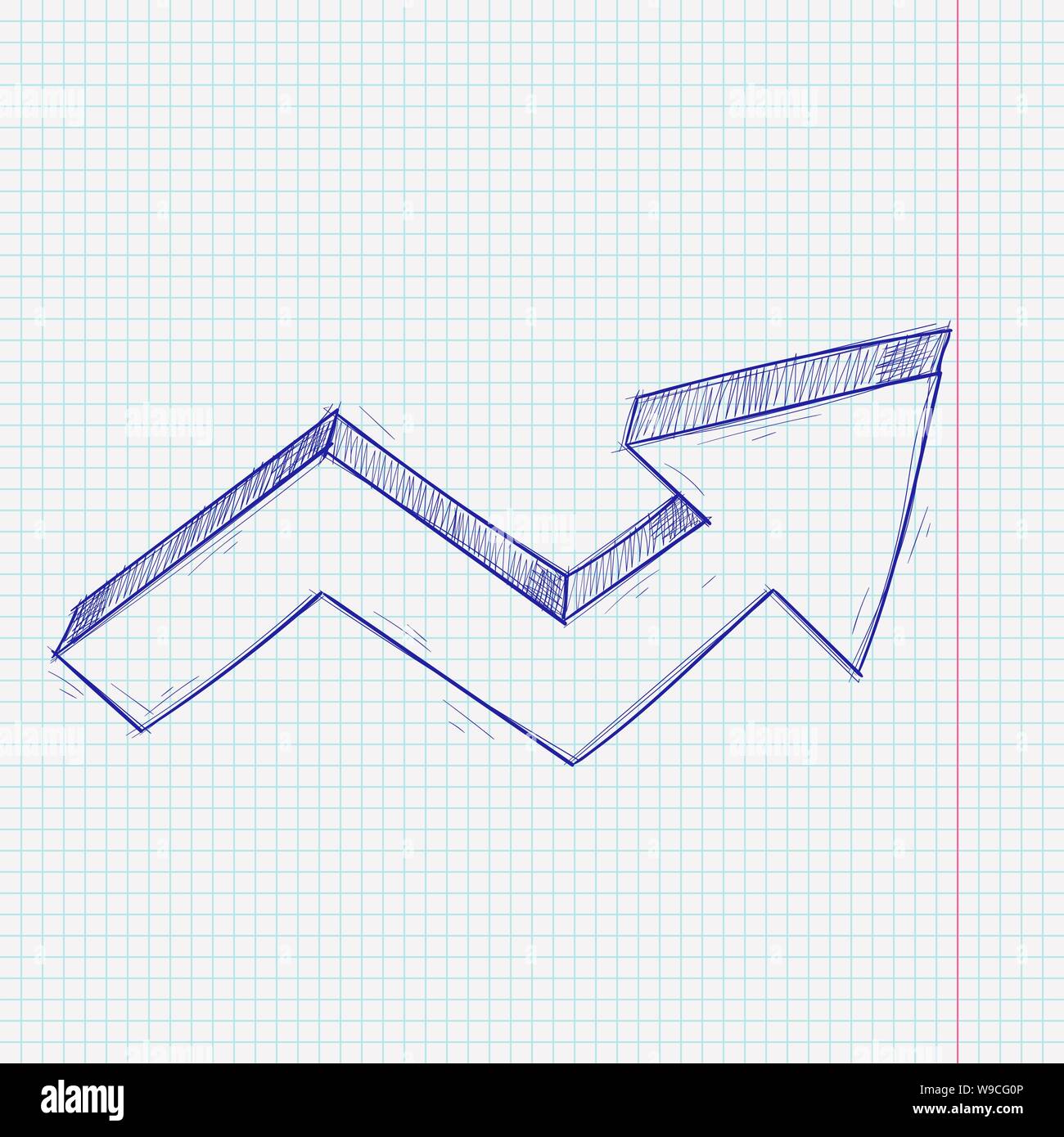 Financial UP arrow. Rising trend graph on lined paper background Stock ...