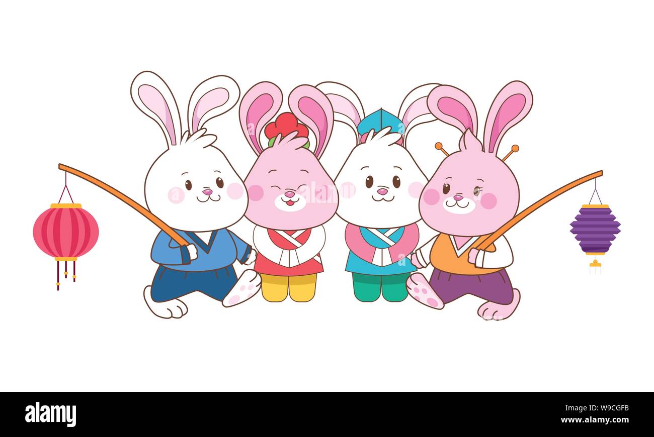 Rabbits celebrating mid autumn festival cartoons Stock Vector Image ...