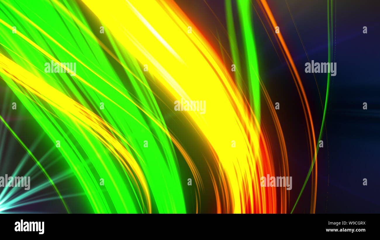 Abstract flying lines in dark space and rays, computer generated modern ...