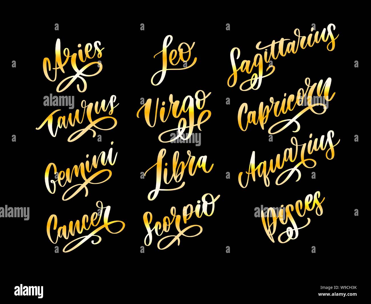 Zodiac lettering Vector Sign. Cartoon astrology text illustration ...