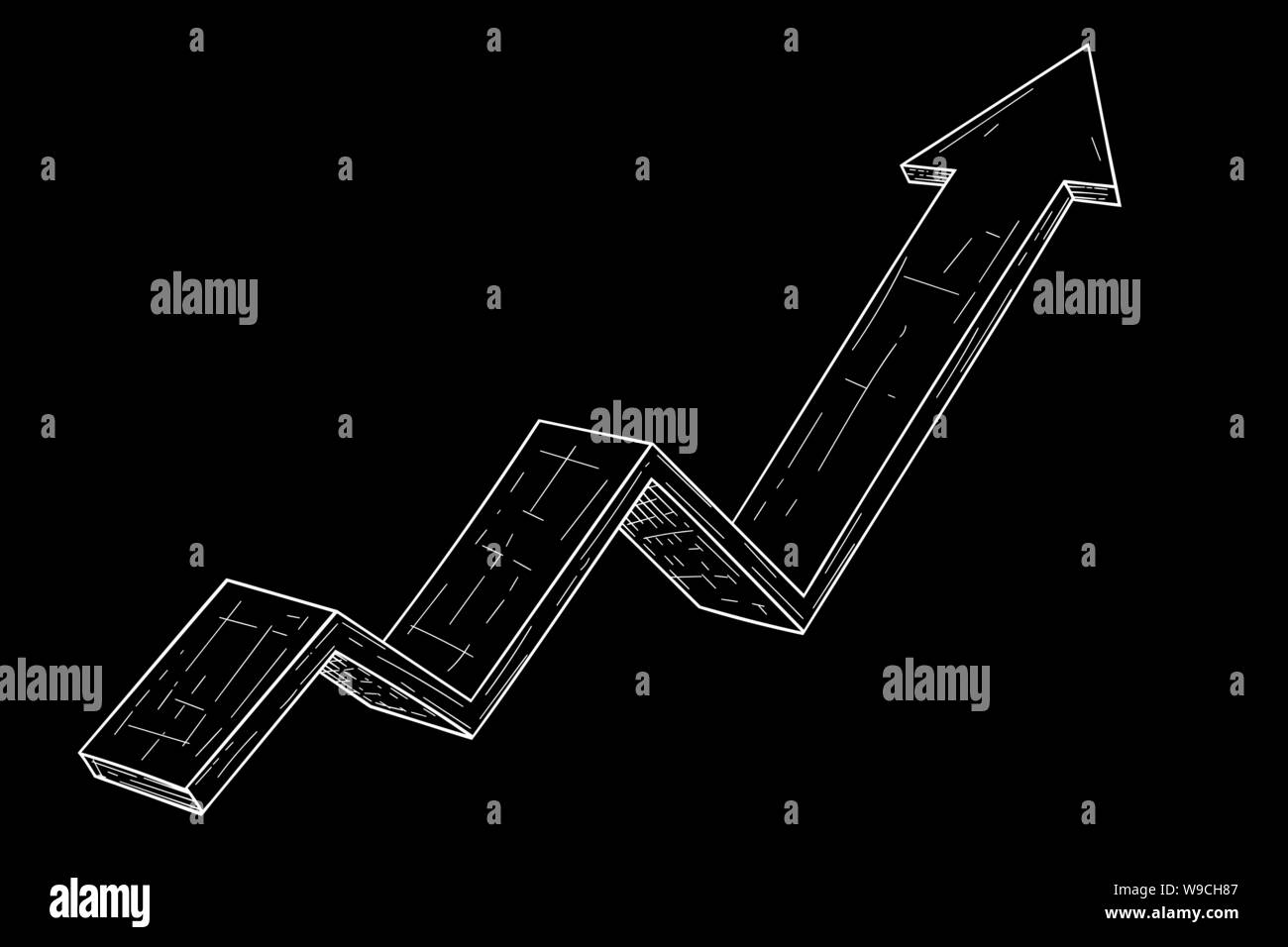 Financial rising arrow. Hand drawn sketch on black background Stock ...