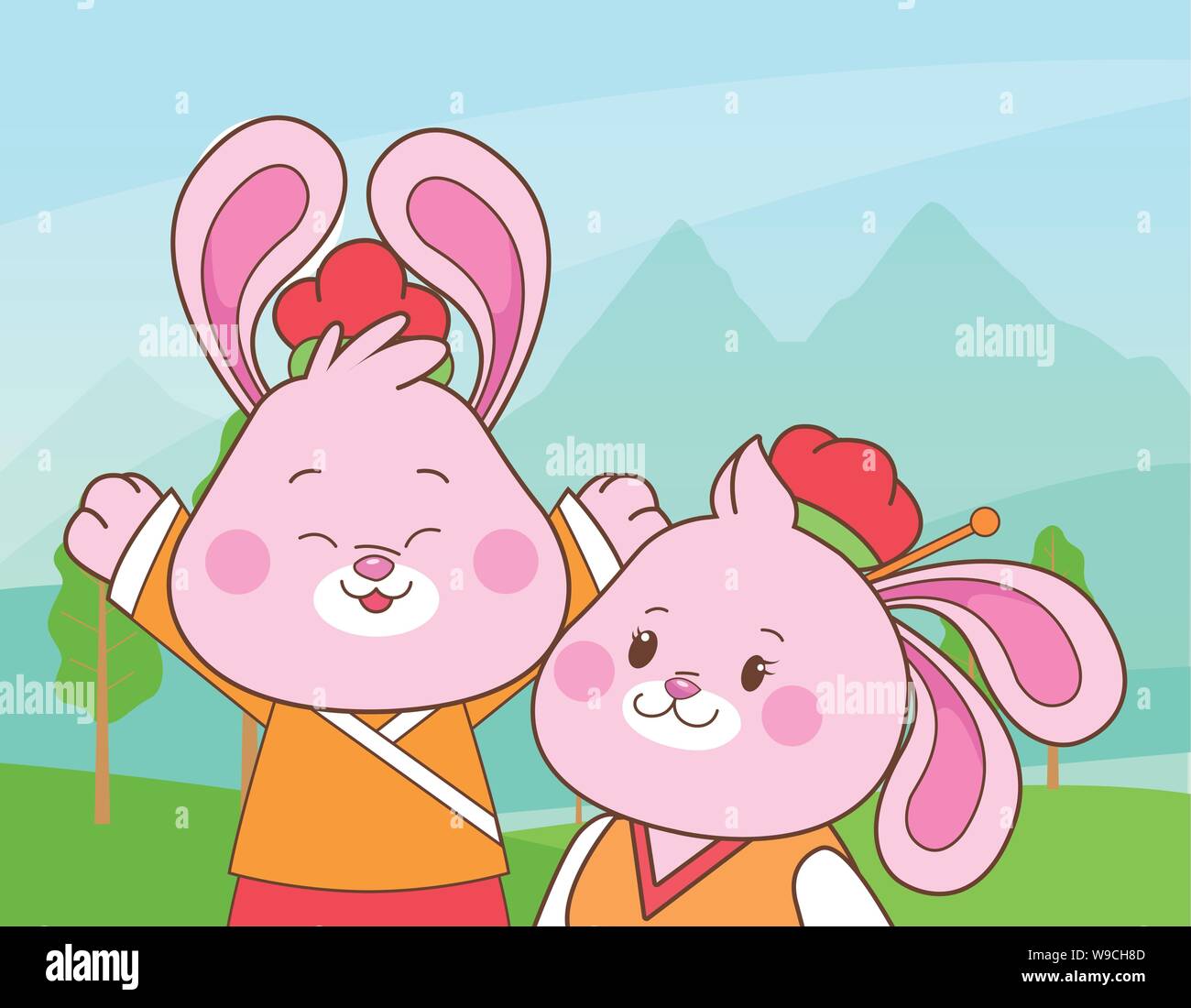 Rabbits in mid autumn festival cartoons Stock Vector Image & Art - Alamy