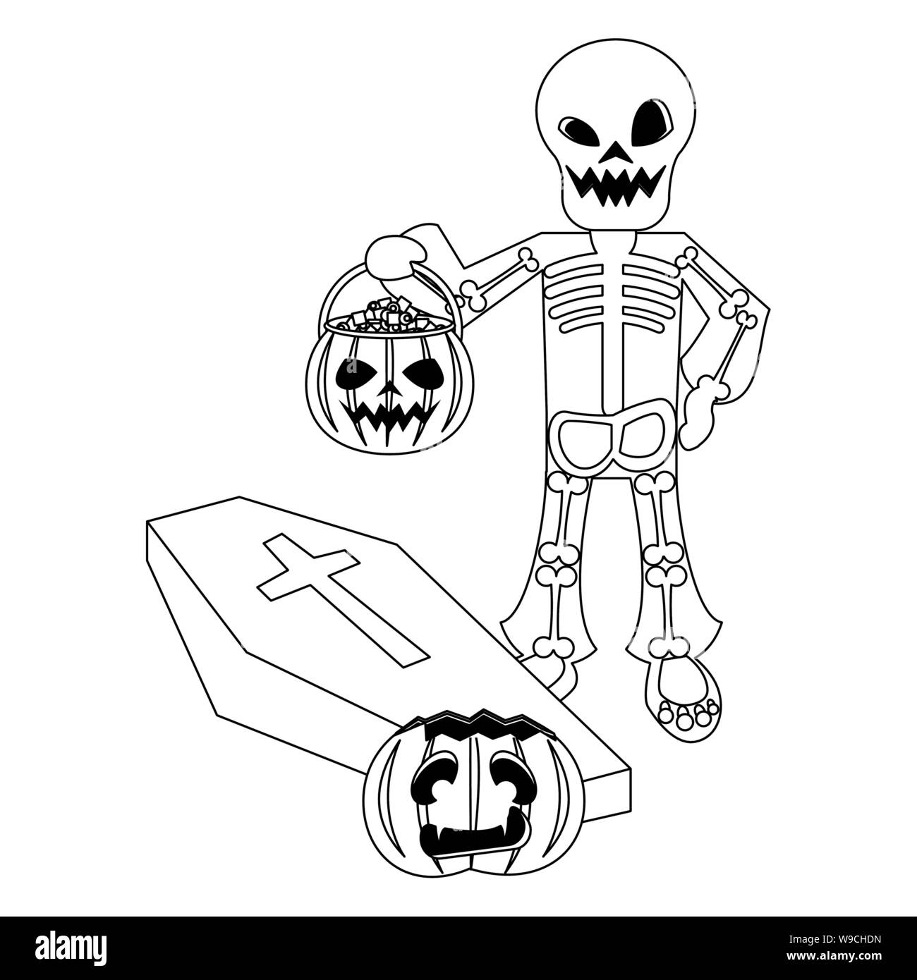 halloween october scary celebration cartoon in black and white Stock ...