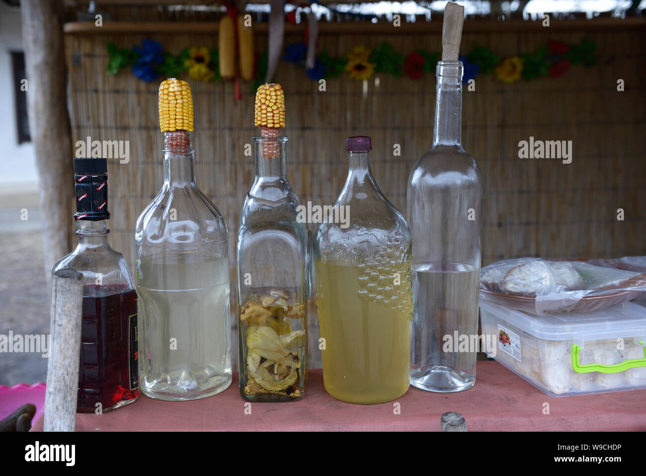 Bottles with traditional Ukrainian drink “samogon” sealed in ...