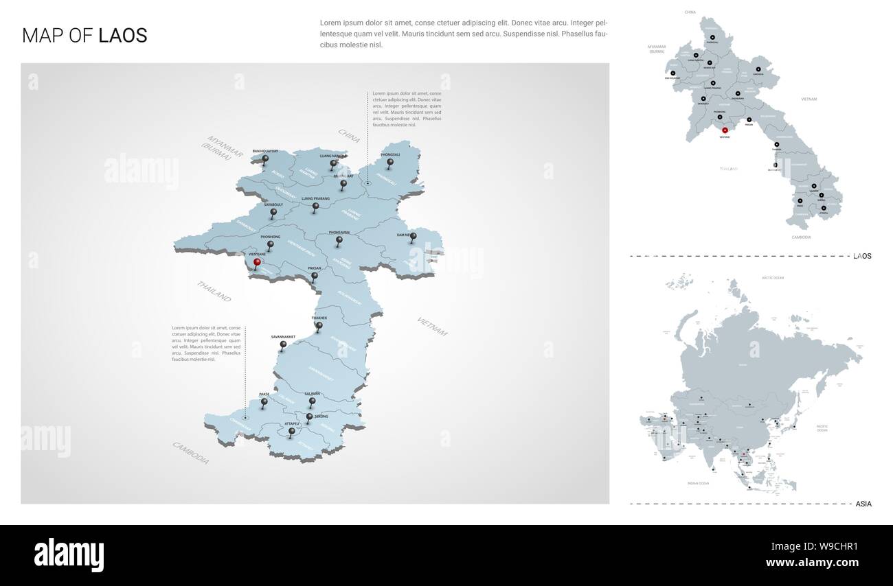 Vector set of Laos country. Isometric 3d map, Laos map, Asia map - with ... Vector set of Laos country. Isometric 3d map, Laos map, Asia map - with ...
