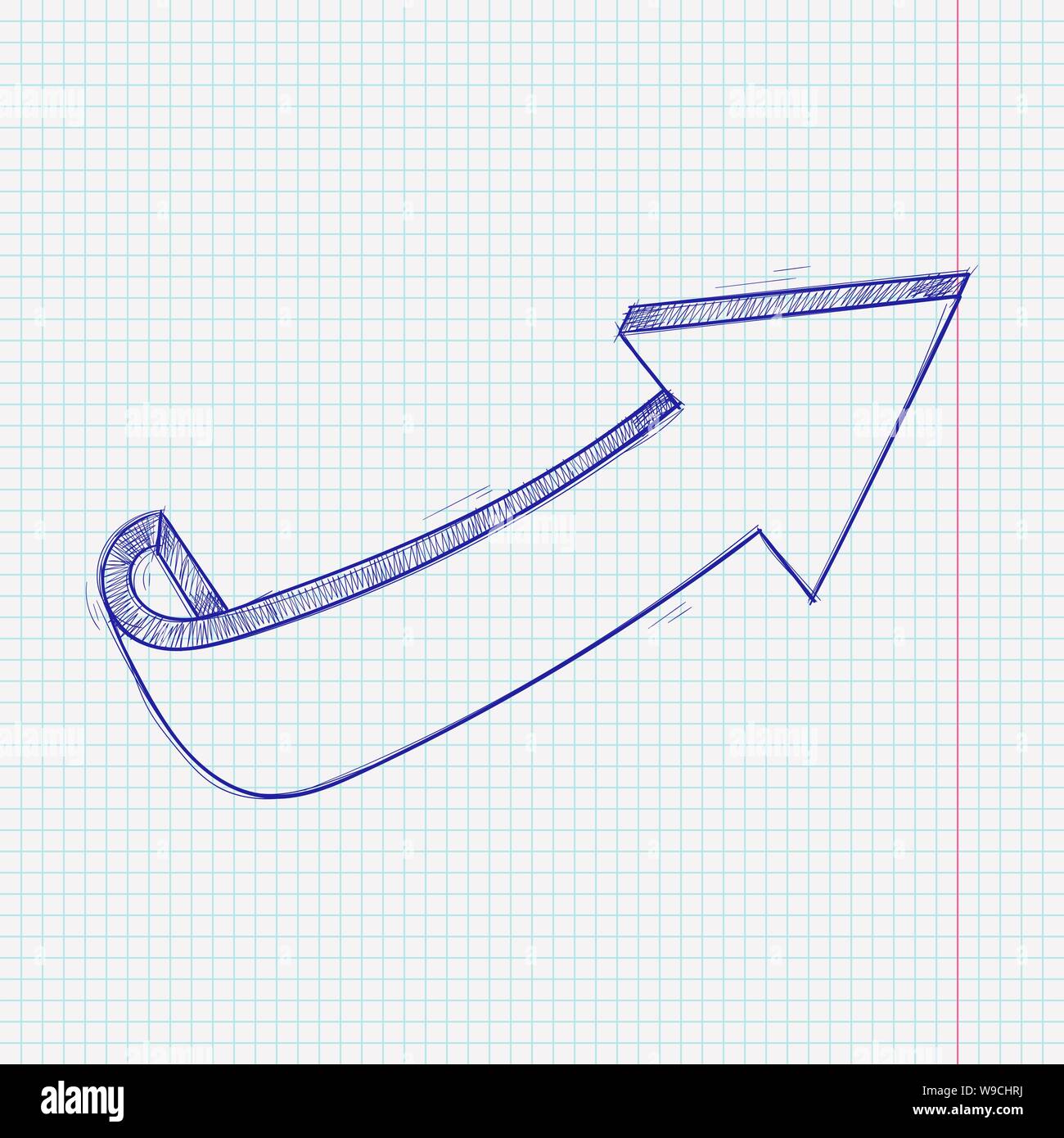 Arrow sketch. Next sign. Blue hand drawn doodle on lined paper ...