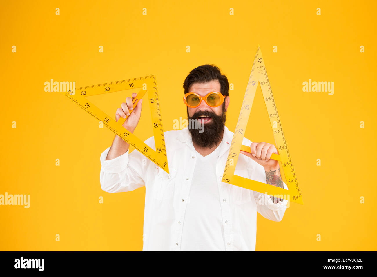 College university education. Bearded nerd triangle. Geometry teacher ...
