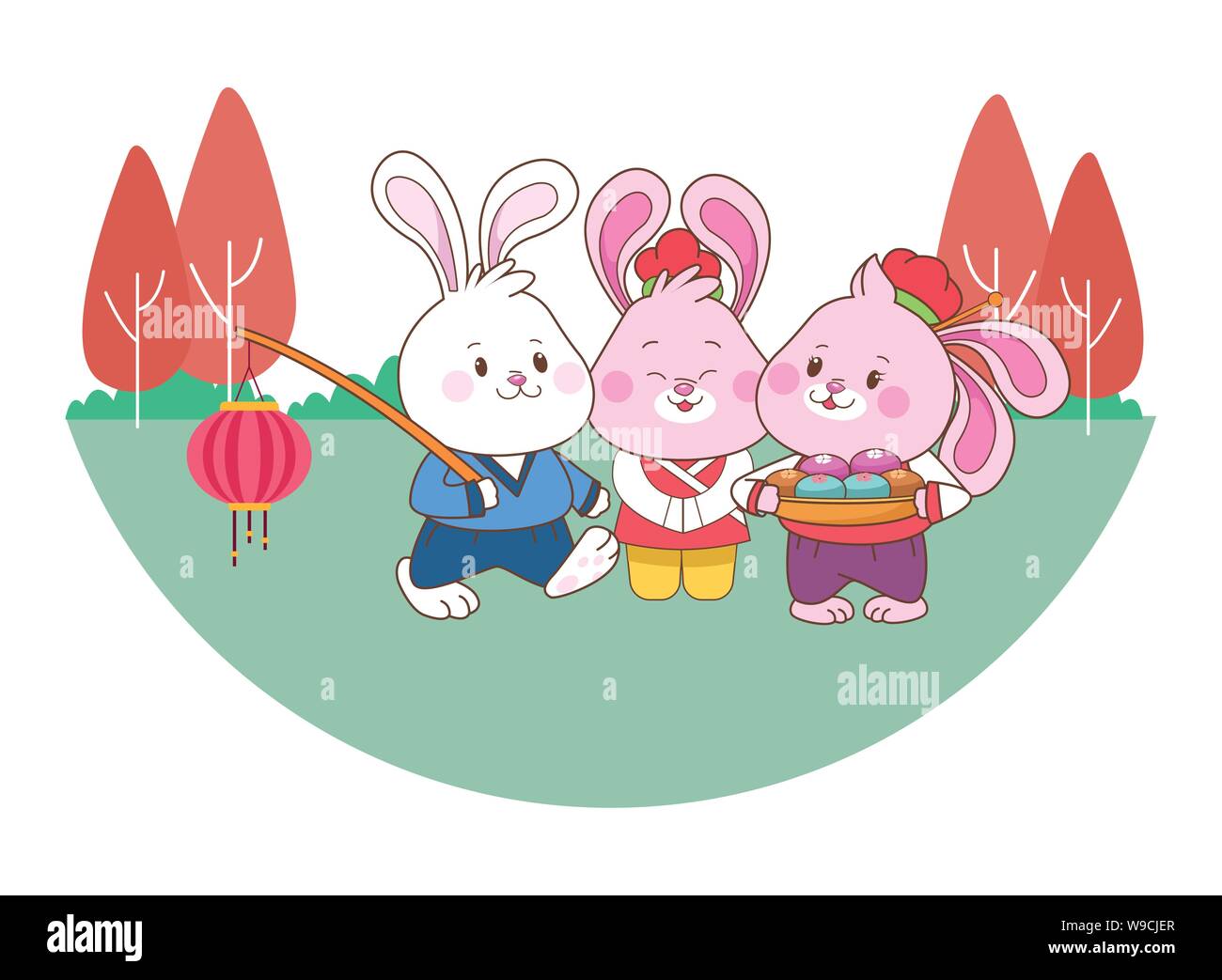Rabbits celebrating mid autumn festival cartoons Stock Vector Image ...