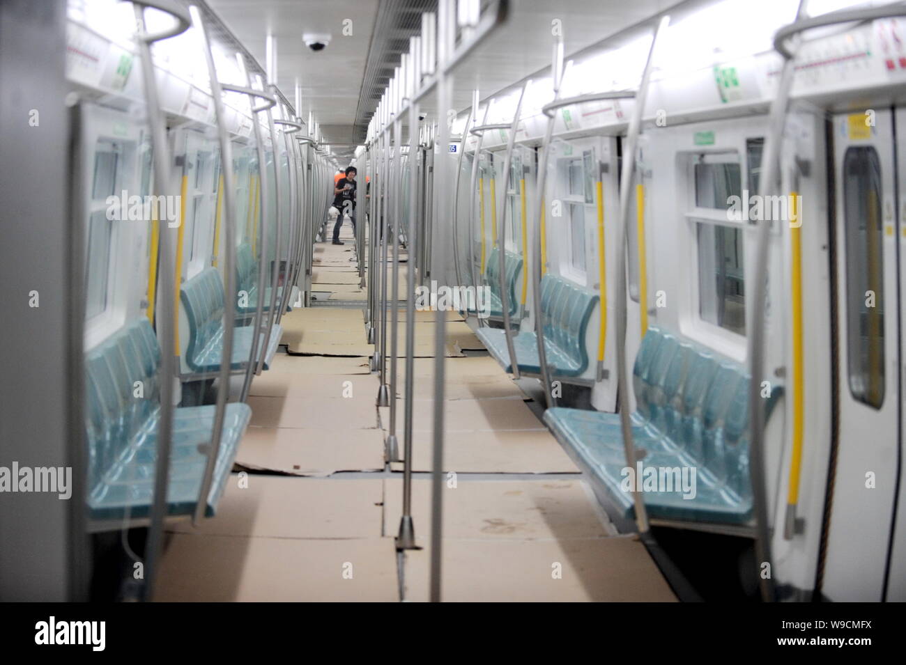 Interior of a metro train of the Beijing Metro Line 4 in Beijing, China ...
