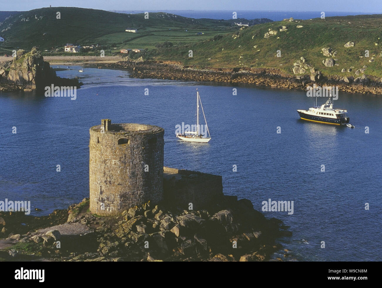 View of Cromwell's castle on the island of Tresco and over to Bryher ...
