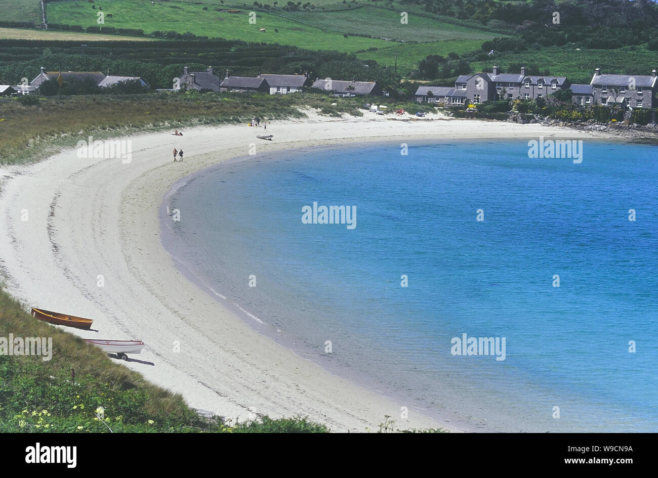 Scillies archipelago green porth beach sunny day summer horizontal hi ...