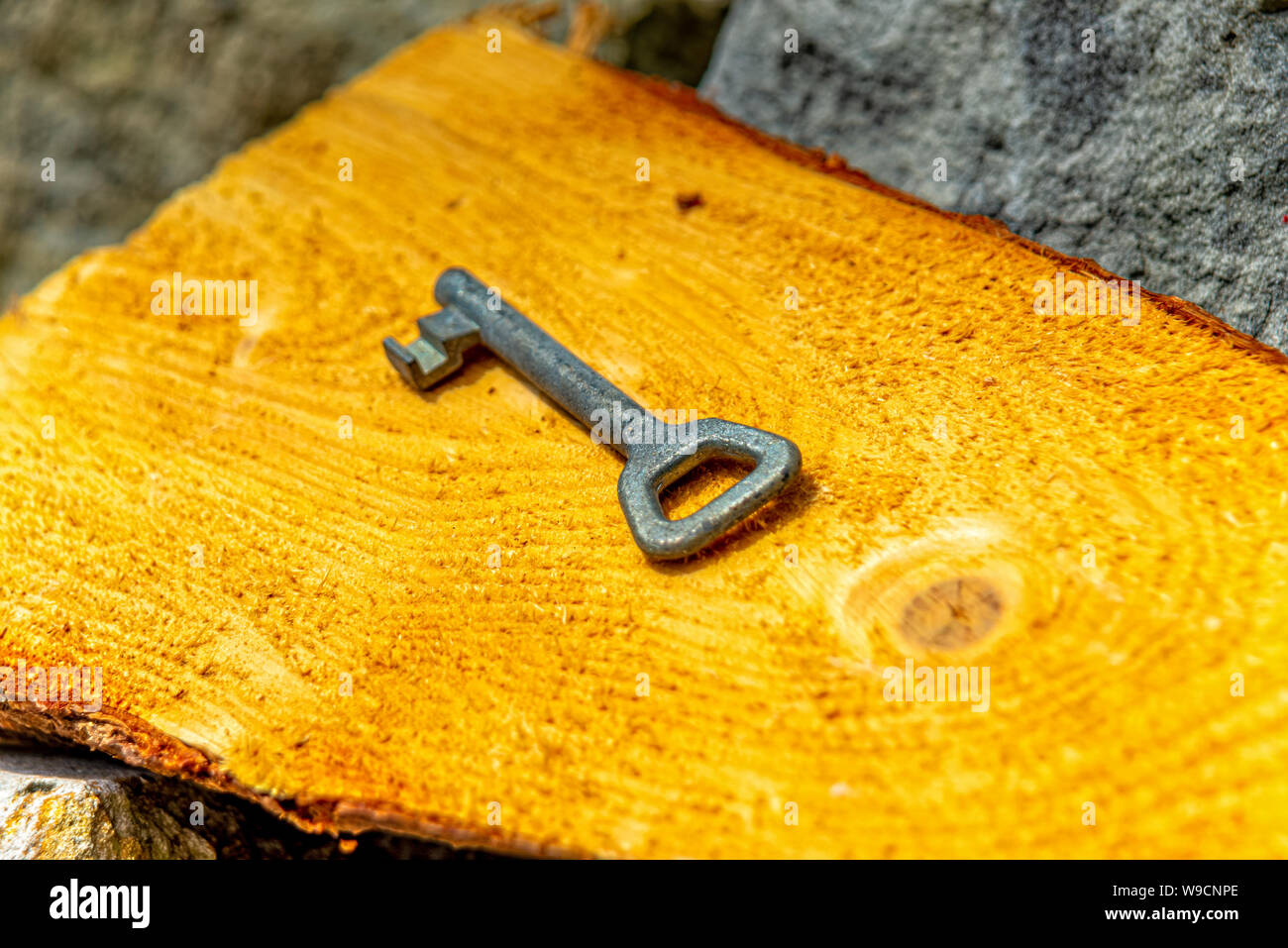 Key lies on a wooden board Stock Photo - Alamy