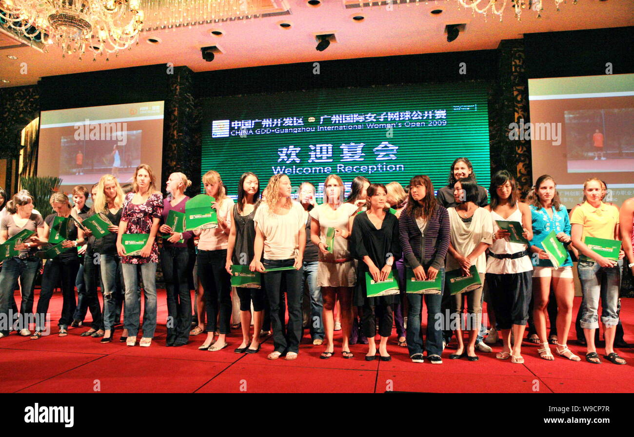 Female tennis players are seen during a welcome banquet of the ...