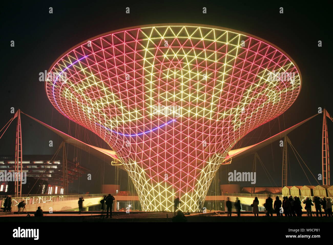Night view of the Sun Valley in the Expo Axis at the Expo site in ...
