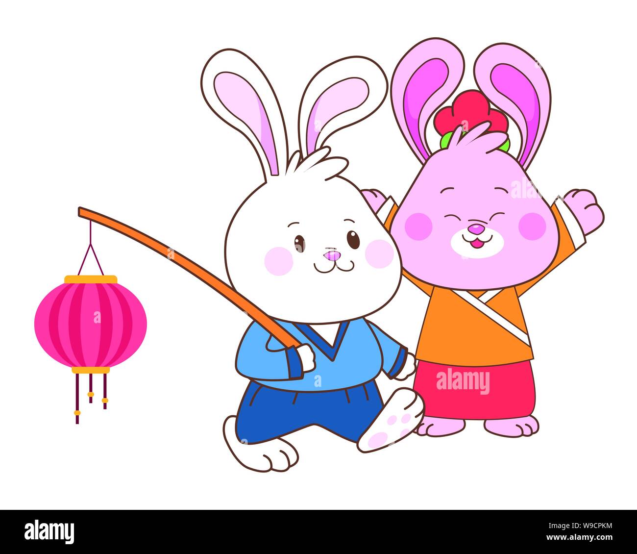Rabbits celebrating mid autumn festival cartoons Stock Vector Image ...