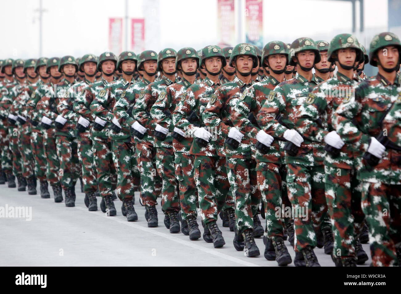Chinese PLA soldiers exercise during a military parade training session ...
