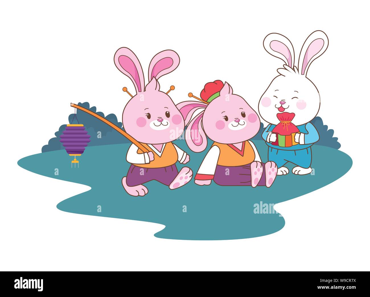 Rabbits celebrating mid autumn festival cartoons Stock Vector Image & Art - Alamy