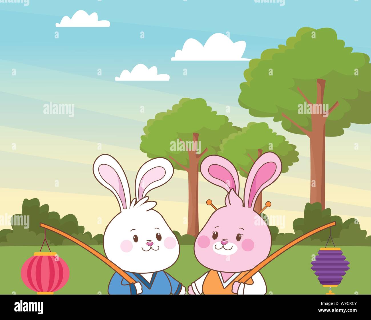 Rabbits in mid autumn festival cartoons Stock Vector Image & Art - Alamy